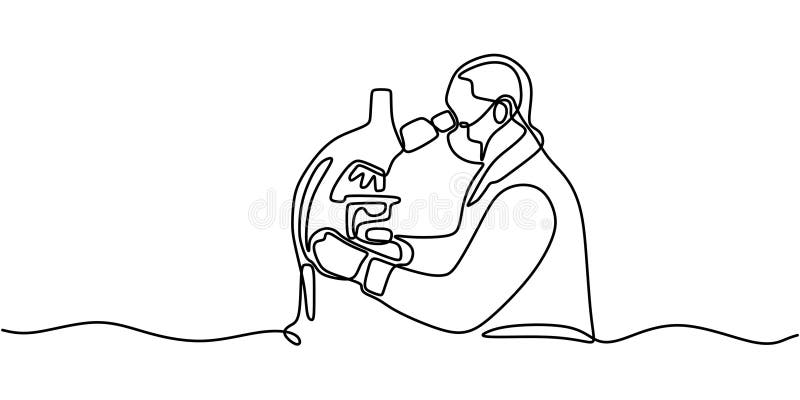 One Line Vector Illustration of a Scientist Using a Microscope for ...