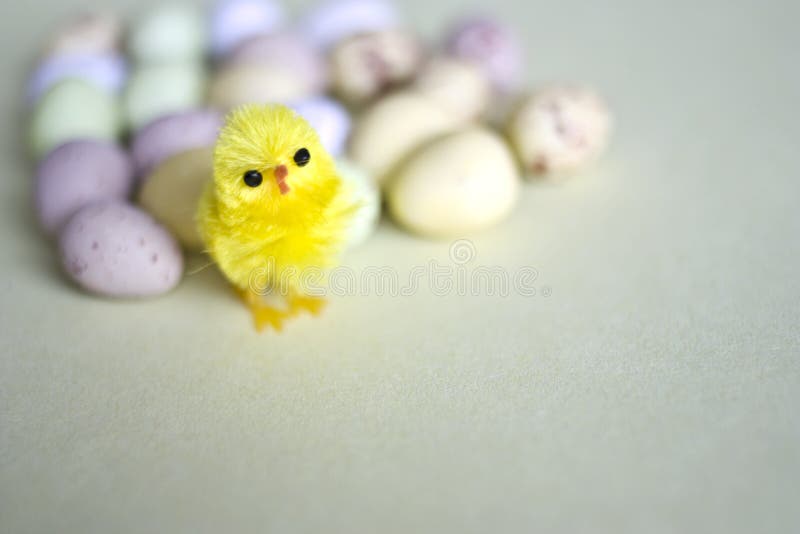 Little Easter Chick Toy and Candy Eggs. Stock Photo - Image of closeup ...