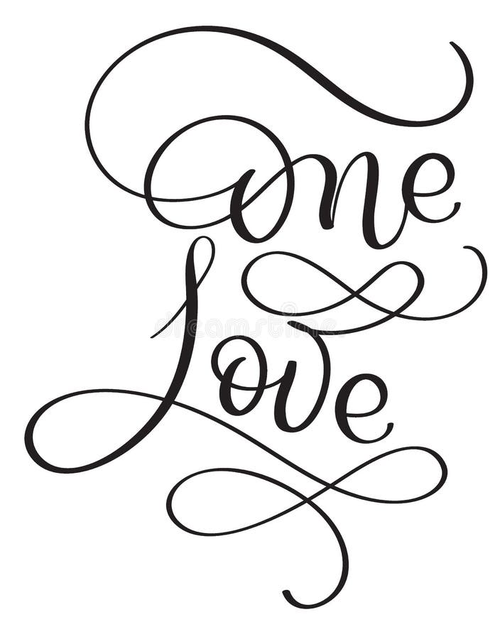 One Love Words on White Background. Hand Drawn Calligraphy Lettering ...