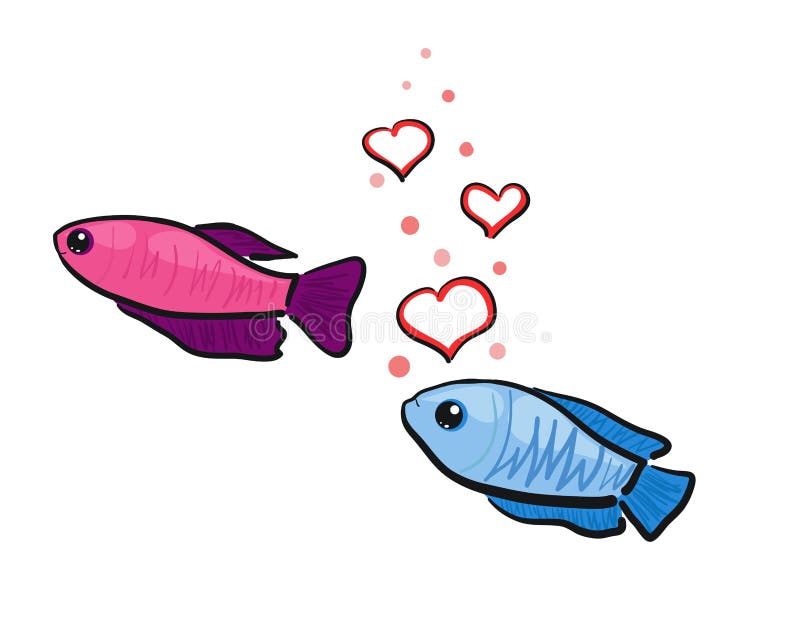 Two cartoon fish stock vector. Illustration of heart - 235689871