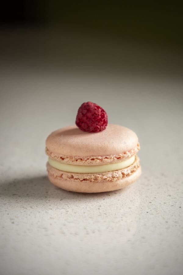 One Macaron with a Dried Raspberry on Top. Stock Photo - Image of ...