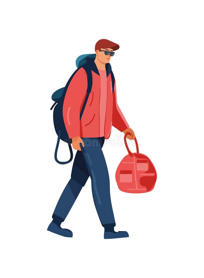 One man carrying backpack stock vector. Illustration of speed - 276966710