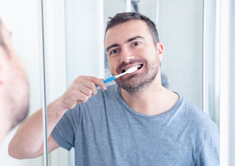 One Man Doing Oral Hygiene Using Toothbrush Stock Photo - Image of ...