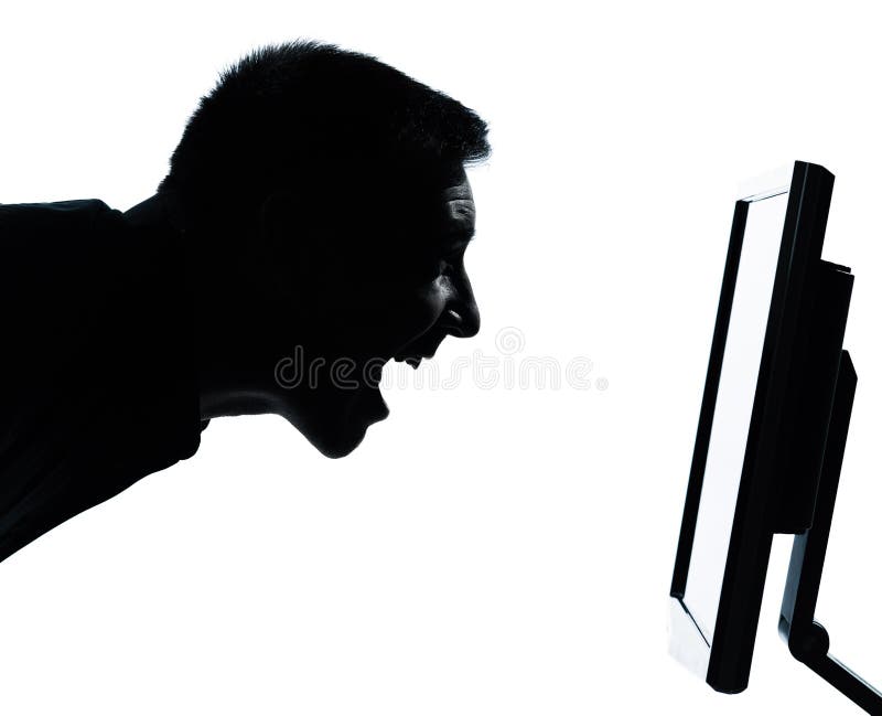 One Man Face Silhouette with Computer Screen Stock Image - Image of ...