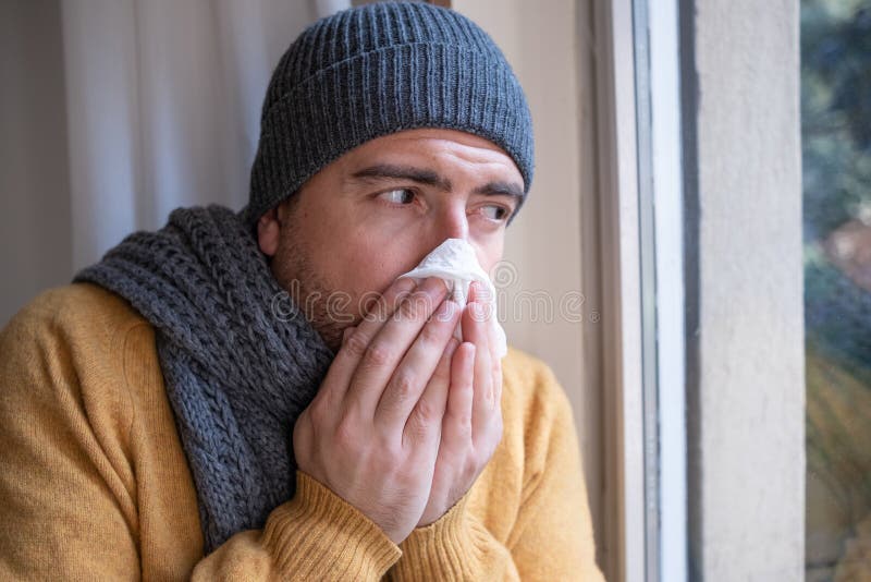 One Man Feeling Cold at Home after Home Heating Trouble Stock Image ...