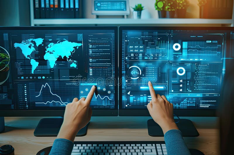 One Man Points at Computer Screen while Another Watches Stock Photo ...