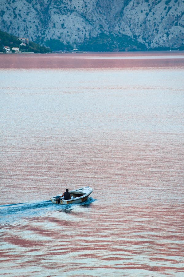 One Man Riding in the Boat in Bay Stock Photo - Image of calm, kotor ...