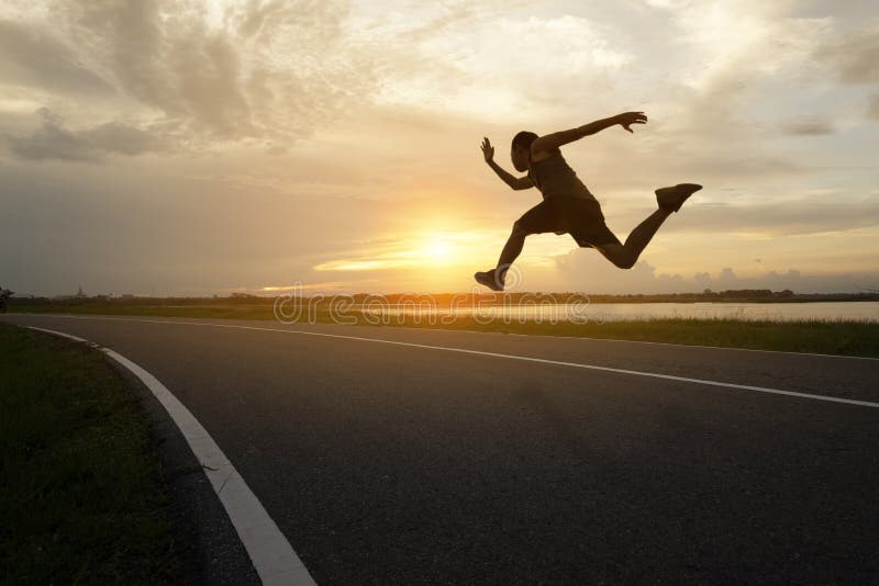 One Man Running on the Street with Sunset Stock Photo - Image of fast ...
