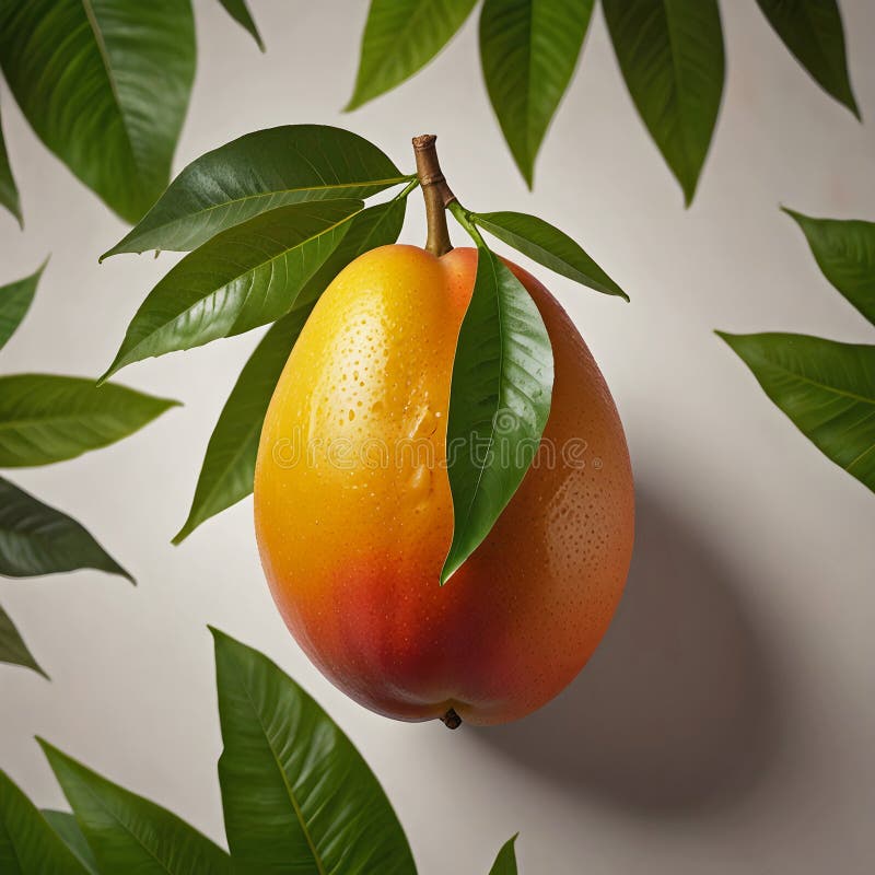One Mango with Leaves on Leaf Background. Stock Image - Image of macro ...