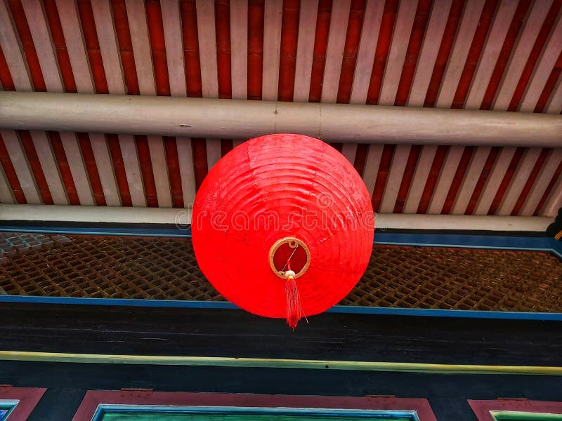 One Medium Sized Red Lampion Round the Ceiling Stock Image - Image of ...
