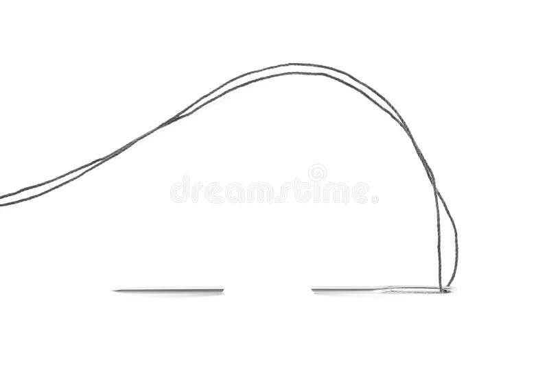 One Metal Sewing Needle with Thread Piercing White Paper Stock Photo ...