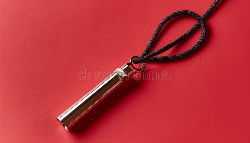 One Metal Whistle with Cord on Red Background, Top View. Space for Text ...