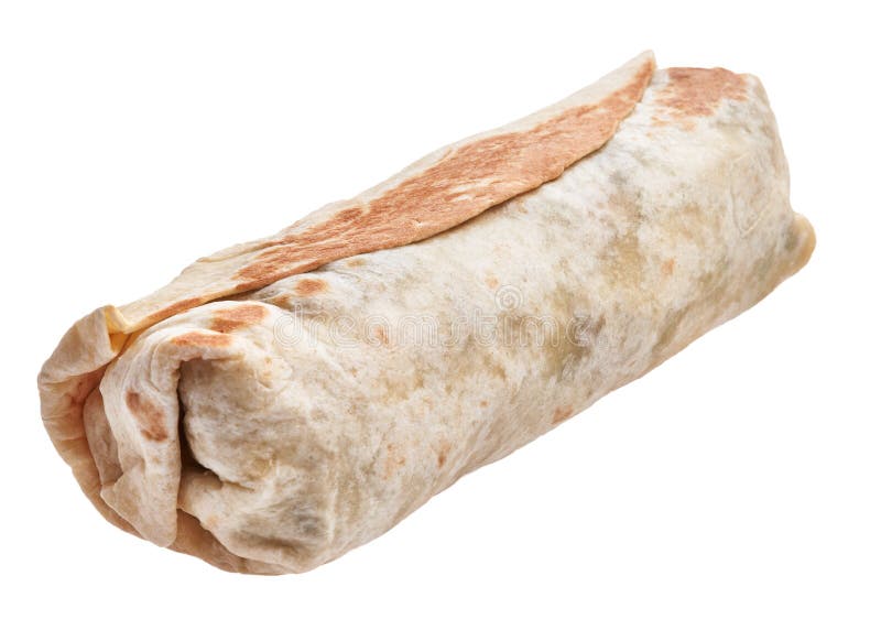 One Mexican Burrito Over White Isolated Background Stock Image - Image ...