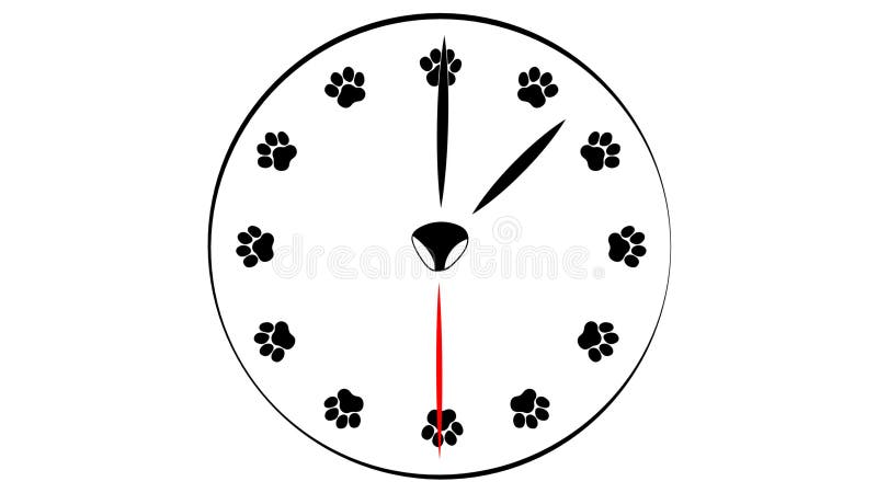 One Minute. Clock Face with Paws Prints instead of Numbers Stock ...