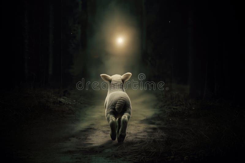 One Missing Lamb at Forest Night, Bible Concept Stock Illustration ...