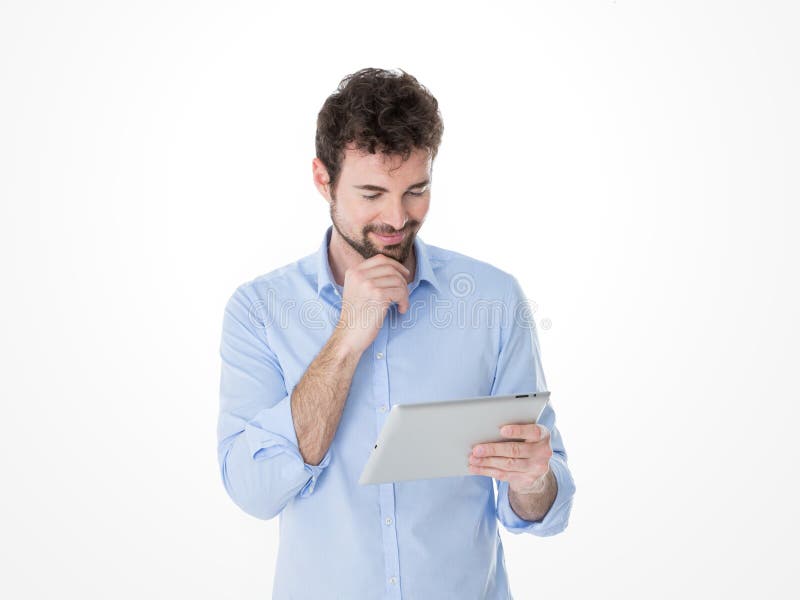 One Modern Man Pleased His New Tablet Stock Photos - Free & Royalty ...