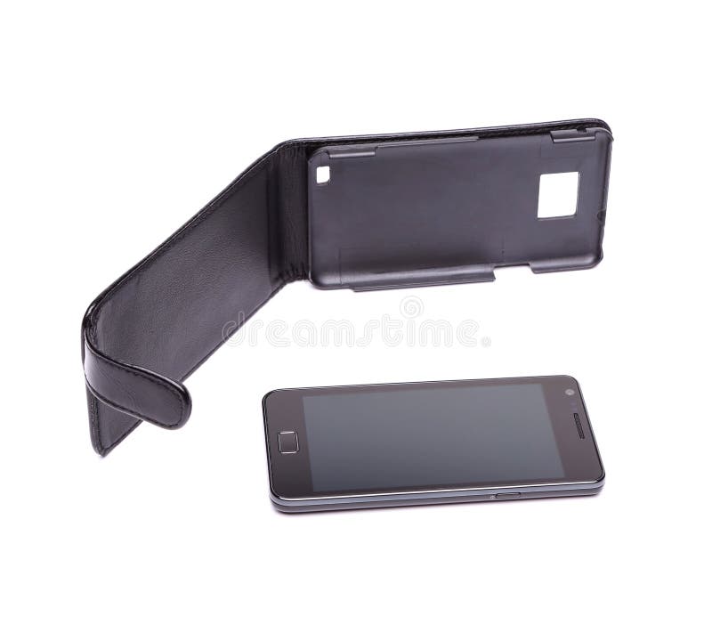 One Modern Mobile and Case on White Background Stock Image - Image of ...