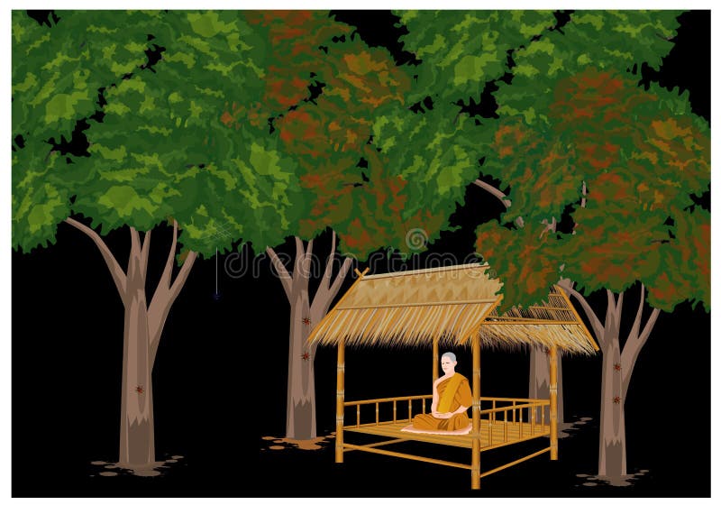 One Monk Meditation in Forest Stock Vector - Illustration of spiritual ...