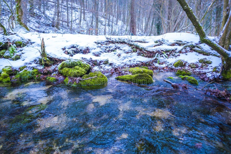Winter Landscape with Waterfall on the Mountains Stock Photo - Image of ...
