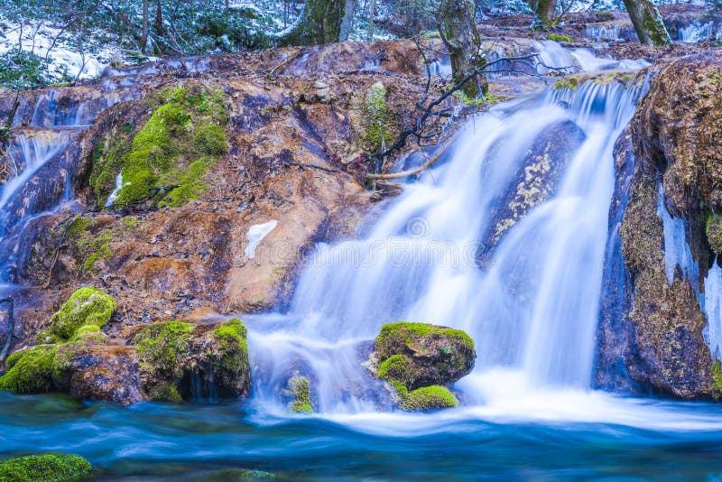 Winter Landscape with Waterfall on the Mountains Stock Image - Image of ...