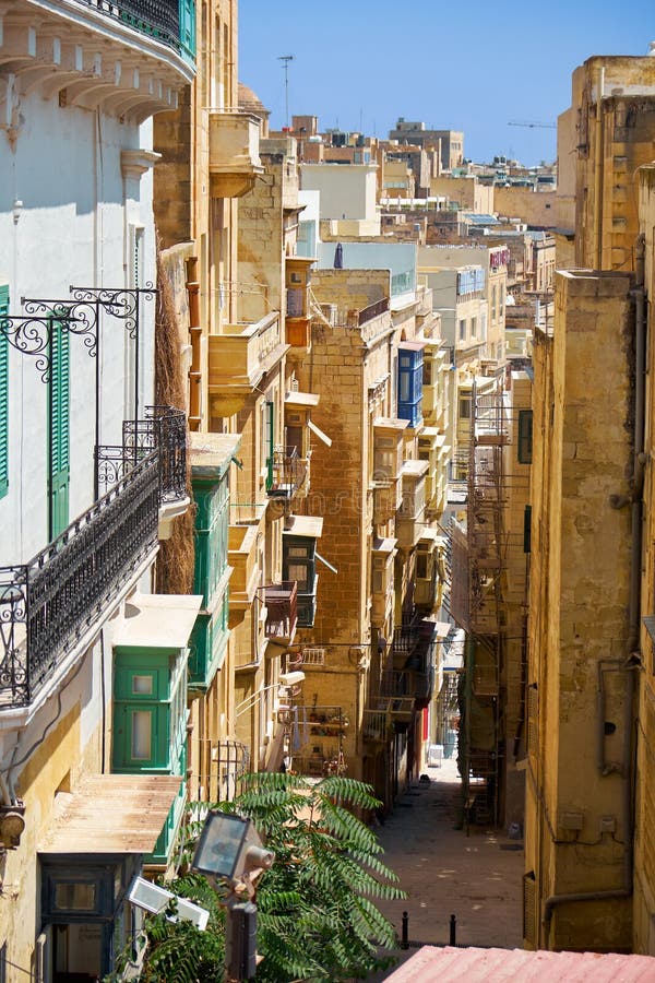 Malta. Narrow Medieval Streets Of Old Valletta. Valletta Is The Capital ...