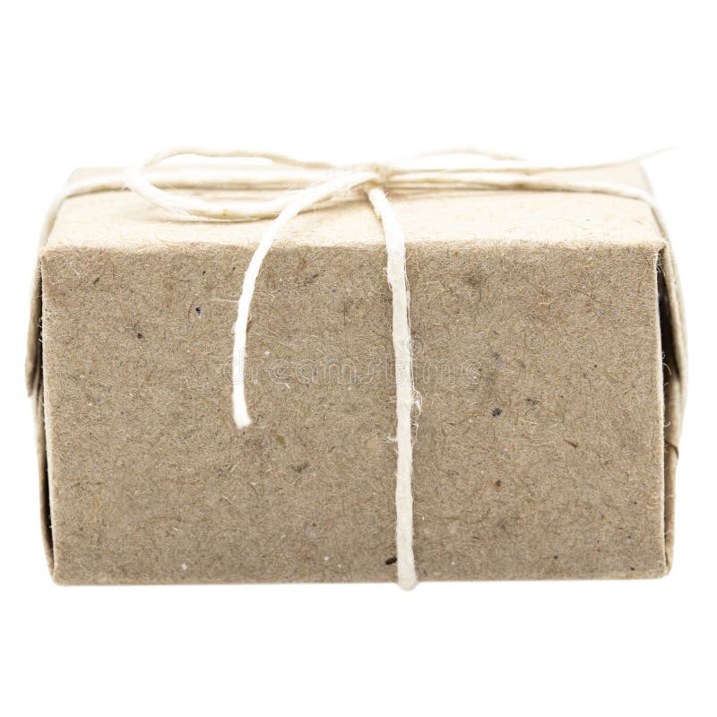 One Natural Brown Gift Box or Parcel with Cord Ribbon Stock Image ...