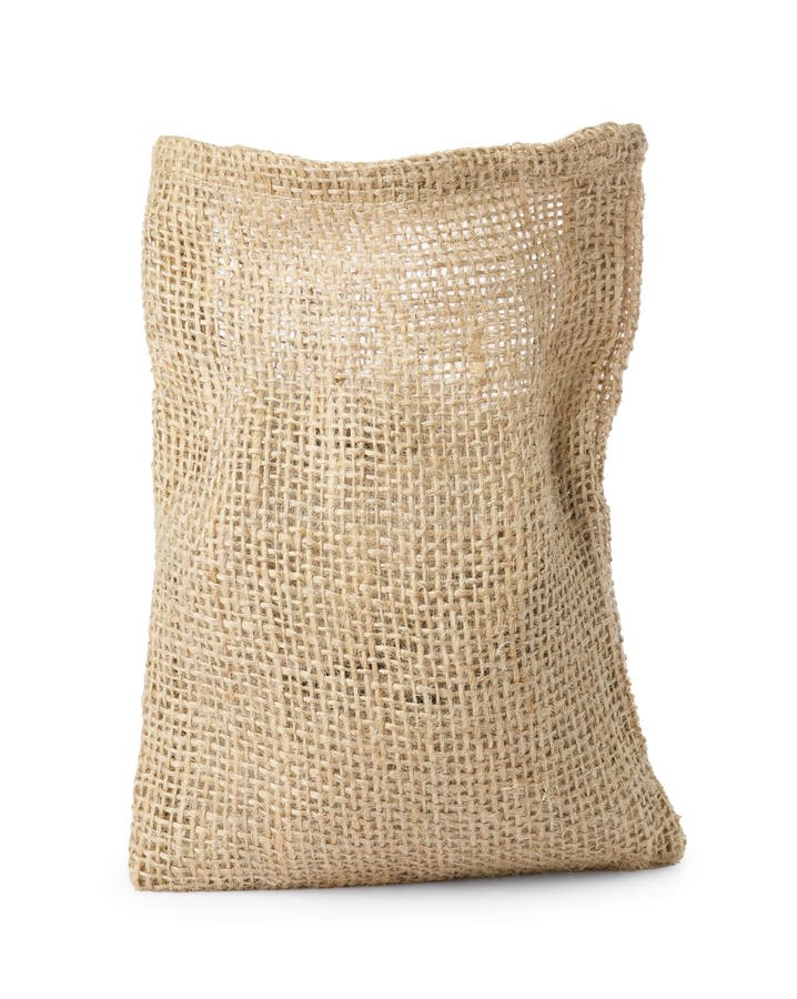 One Natural Burlap Sack Isolated on White Stock Photo - Image of coarse ...