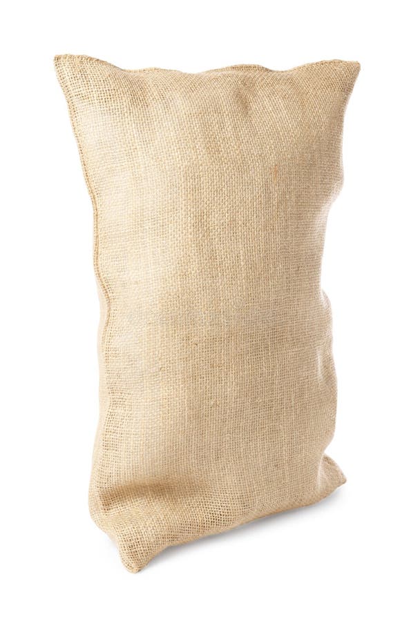One Natural Burlap Sack Isolated on White Stock Image - Image of ...