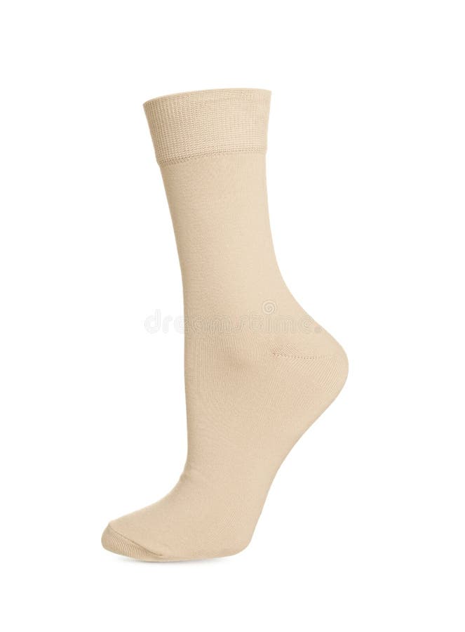 One New Beige Sock on White Background Stock Photo - Image of attire ...