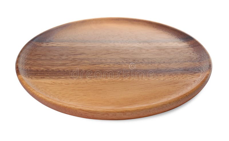 One New Wooden Plate on White Background Stock Photo - Image of ...