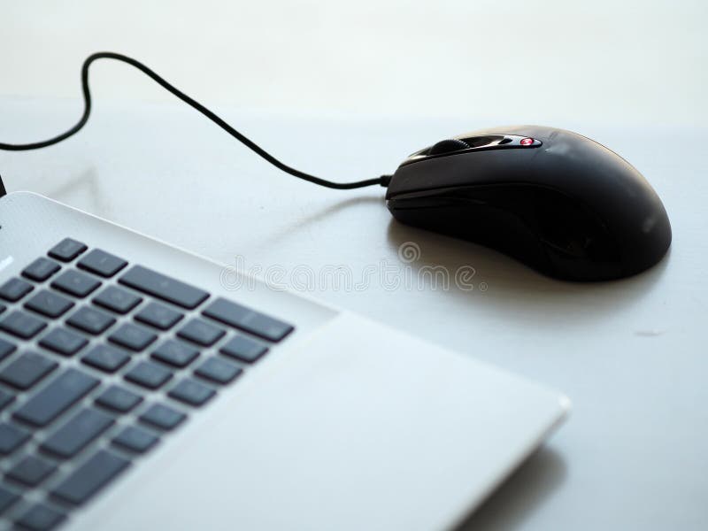 One Notebook and Mouse on the Desk Working Stock Photo - Image of desk ...