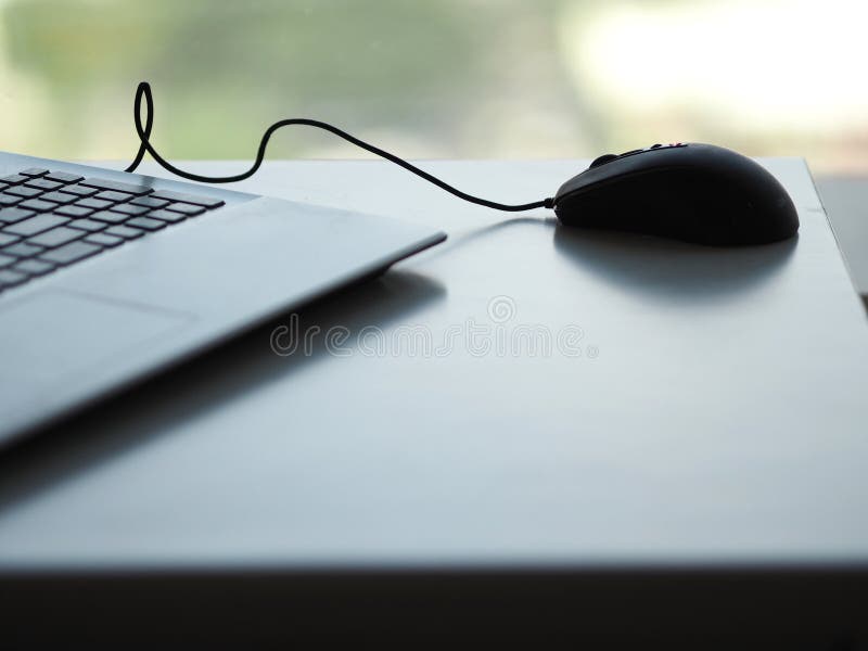 One Notebook and Mouse on the Desk Working Stock Image - Image of mouse ...