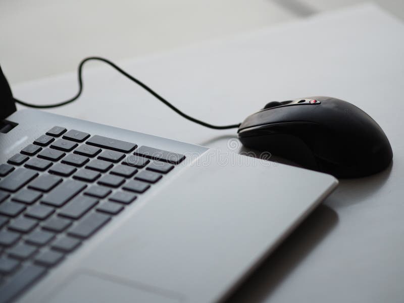 One Notebook and Mouse on the Desk Working Stock Photo - Image of ...