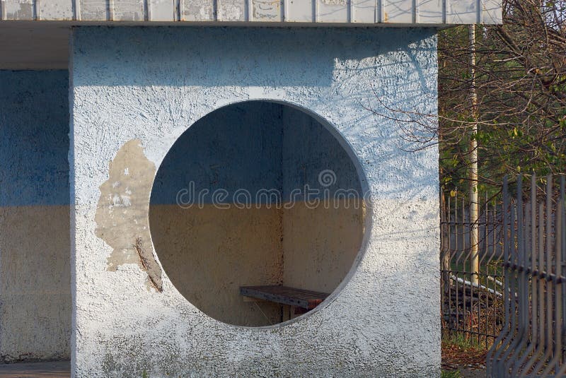 One Old Empty Gray Concrete Bus Stop Stock Image - Image of ...