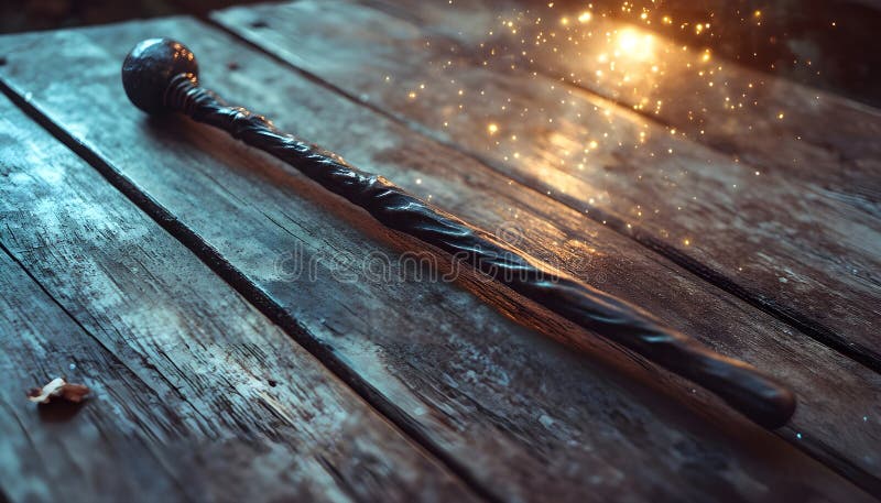 One Old Magic Wand on a Wooden Table, Close Up Stock Photo - Image of ...