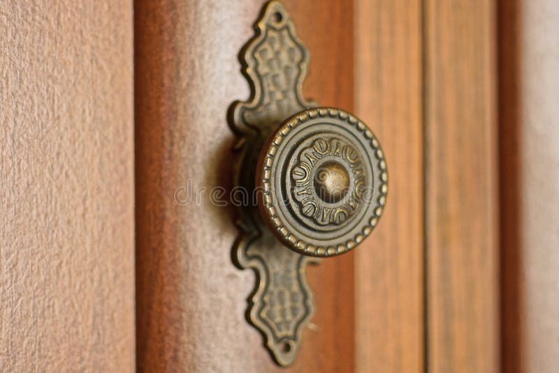 One Old Round Brown Wooden Door Handle Stock Image - Image of open ...