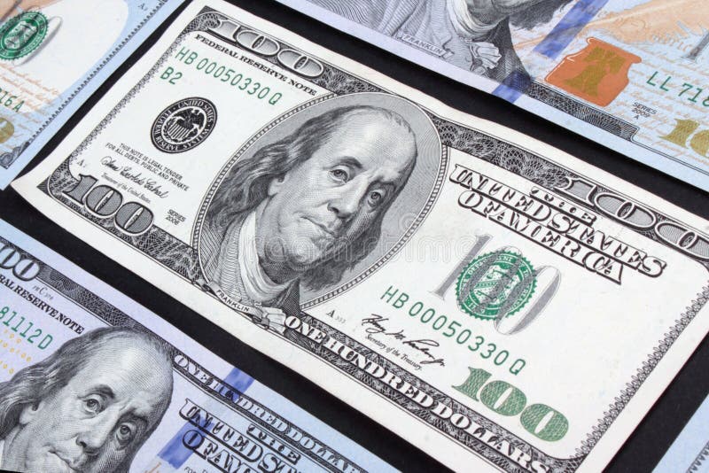 One Old Type Hundred Dollar Banknote among New Stock Image - Image of ...