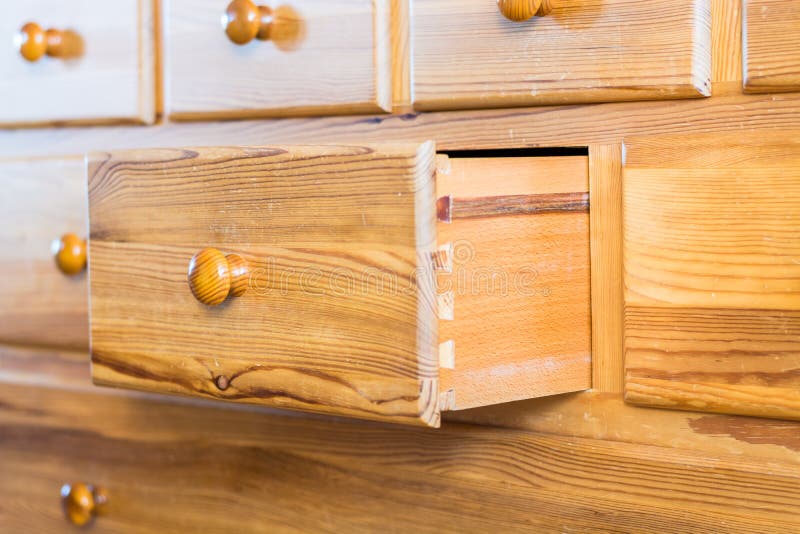 One Old Wooden Drawer Opened from the Front Stock Photo - Image of ...