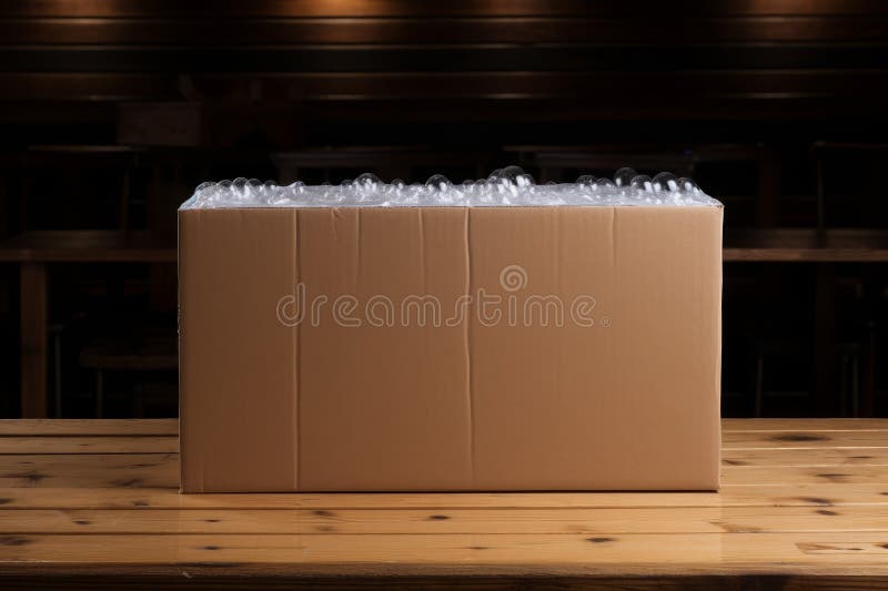 One Open Cardboard Box with Bubble Wrap Order Container. Generate Ai ...