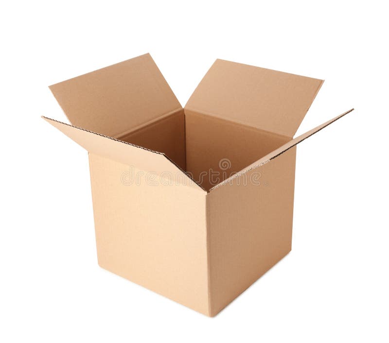 One Open Cardboard Box Isolated on White Stock Photo - Image of kraft ...