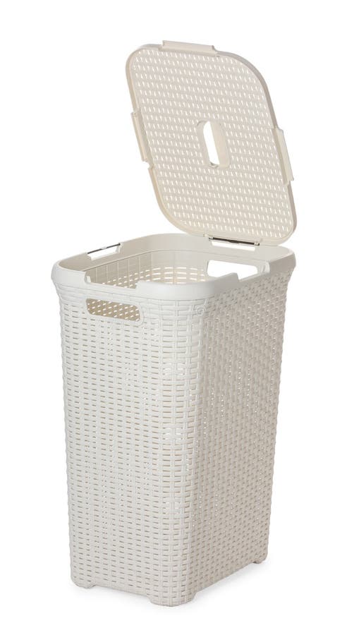 One Open Empty Laundry Basket Isolated on White Stock Image - Image of ...