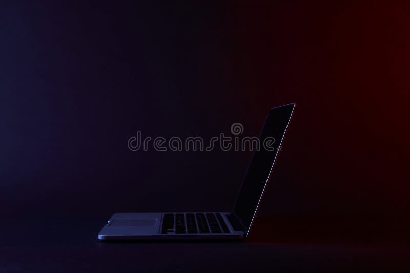 One Open Laptop with Reflecting Screen Stock Photo - Image of ...