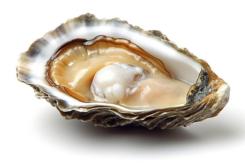 One Open, Live Oyster, with Pearls, Isolated on White Background. Ai ...