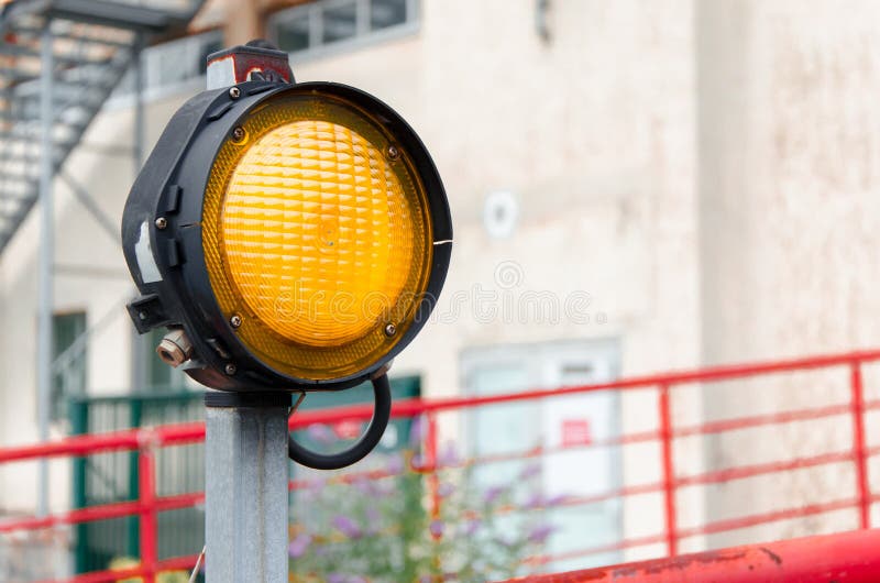 One Orange Yellow Signal Light Stock Photo - Image of emergency ...