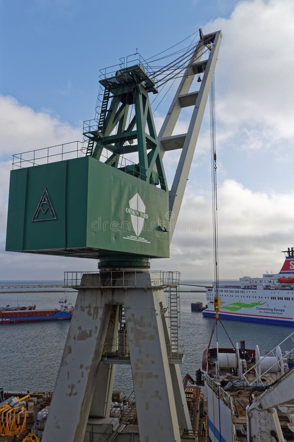 One of the Orskov Shipyard Shore Cranes Engaged in a Lifting Operation ...