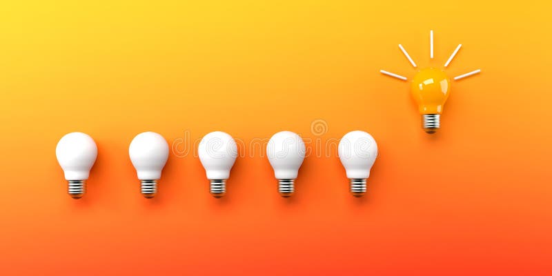 One Out Unique Idea Light Bulb - 3D Stock Illustration - Illustration ...