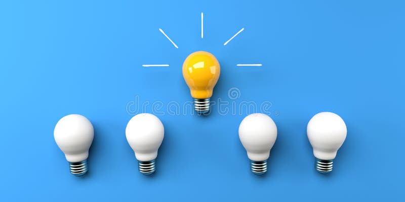 One Out Unique Idea Light Bulb - 3D Stock Illustration - Illustration ...