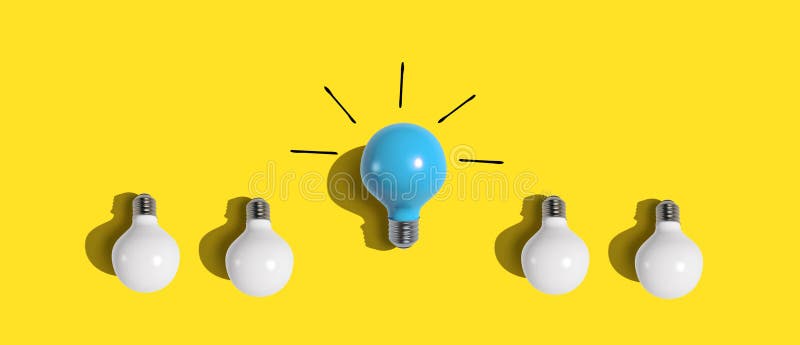 One Out Unique Idea Light Bulb - Flat Lay Stock Image - Image of ...