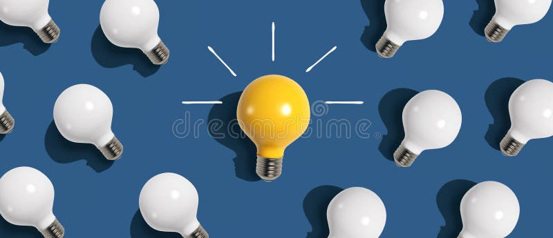 One Out Unique Idea Light Bulb - Flat Lay Stock Photo - Image of ...