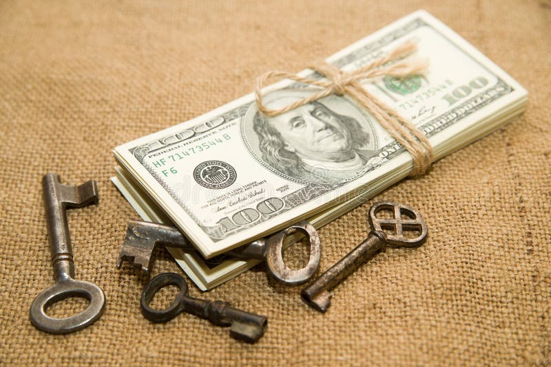 One Pack of Dollars and Keys on an Old Cloth Stock Photo - Image of ...